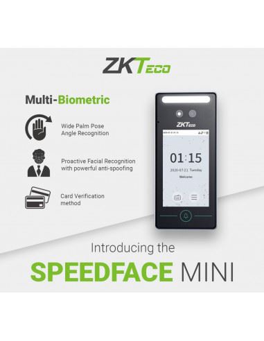 ZKTeco - SpeedFace Mini Facial, Palm & RFID Indoor Stand Alone T&A and ...